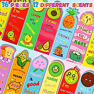 Scented Bookmarks, Kids Scratch and Sniff Bookmarks, Cute Fruit Food Theme Bookmarks Assorted Scented Bookmarks for Kids Students Teens Food Lovers, 12 Styles (36 Pieces)