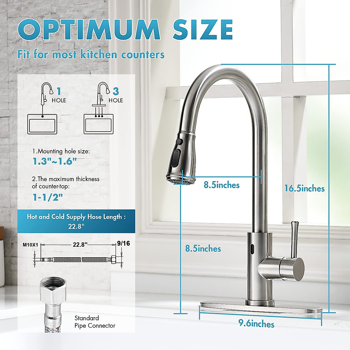 GUUKAR Kitchen Sink Faucet with Pull Down Spray, Touchless Kitchen Faucet Brushed Stainless Steel