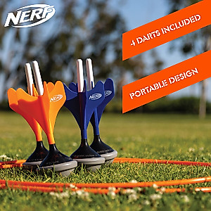 Nerf Soft Tip Lawn Dart Set, Outdoor Backyard Game for Kids & Adults, Includes 4 Lawn Darts, 2 Target Rings, Storage Bag, Fun & Safe Summer Activity for Beach, Yard, Camping, Pool