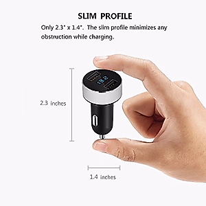 LIHAN Dual USB Car Charger,4.8A Output,Cigarette Lighter Voltage Meter Compatible with Apple iPhone,iPad,Samsung Galaxy,LG,Google Nexus,USB Charging Devices,Silver