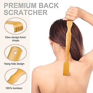 Body Shower Brush and Back Scratcher Set, Back Brush with Soft and Stiff Bristles, Exfoliating Skin and A Soft Scrub, Double-Sided Brush Head for Wet or Dry Brushing,Long Handle Cleans The Body Easily