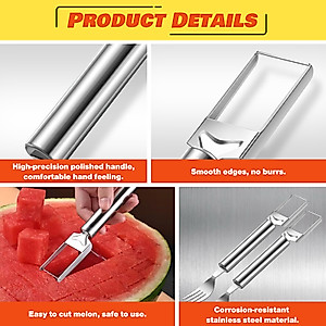 2-in-1 Stainless Steel Fruit Cutter,2024 New Upgrade Watermelon Slicer,Watermelon Cutter,Dual Head Fruit Forks Slicer Knife, Watermelon Fork Slicer Cutter Slicer Tool for Home, Kitchen, Camping(2PCS)