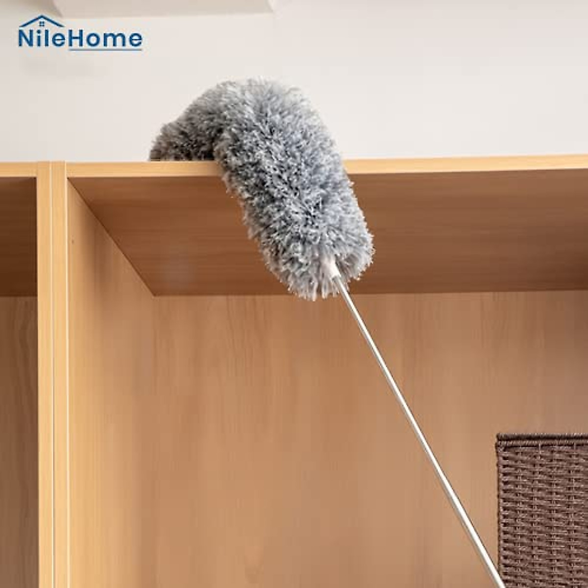 NileHome Microfiber Duster with Extension Pole, (30-100 inch) Dusters for Cleaning with Washable and Bendable Head Ceiling Fan Duster for High Ceilings, Furniture,Cobweb