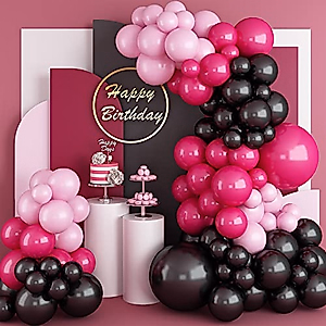 Black Hot Pink Balloon Garland Arch Kit,97Pcs Rose Red Black and Pink Latex Balloons for Baby Shower Wedding Birthday Graduation Anniversary Bachelorette Party Background Decorations