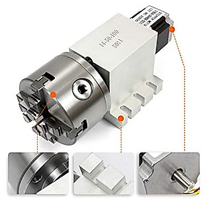 CNCTOPBAOS Engraving Machine Rotary 4th Axis,CNC Router Rotational Fourth A Axis,K12-100mm 4 Jaw Chuck Dividing Head,No Backlash Gapless Harmonic Gearbox Ratio 50:1+Nema23 Motor+65mm Tailstock
