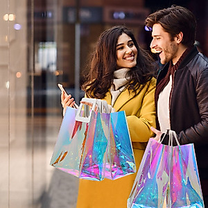 Saintrygo 4 Pcs Valentine's Day Small Gift Bags Holographic Iridescent Bags Clear Reusable Gift Tote Bags PVC Wrap Bag for Valentine's Day Bridal Baby Shower Birthday Wedding Party(8.3 x 8 x 4 Inch)