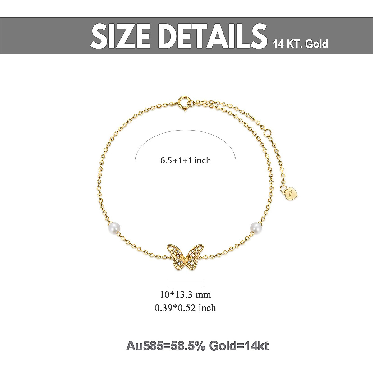 14k Solid Gold Butterfly Bracelets for Women Bracelets for Her Real Gold Chain Bracelet