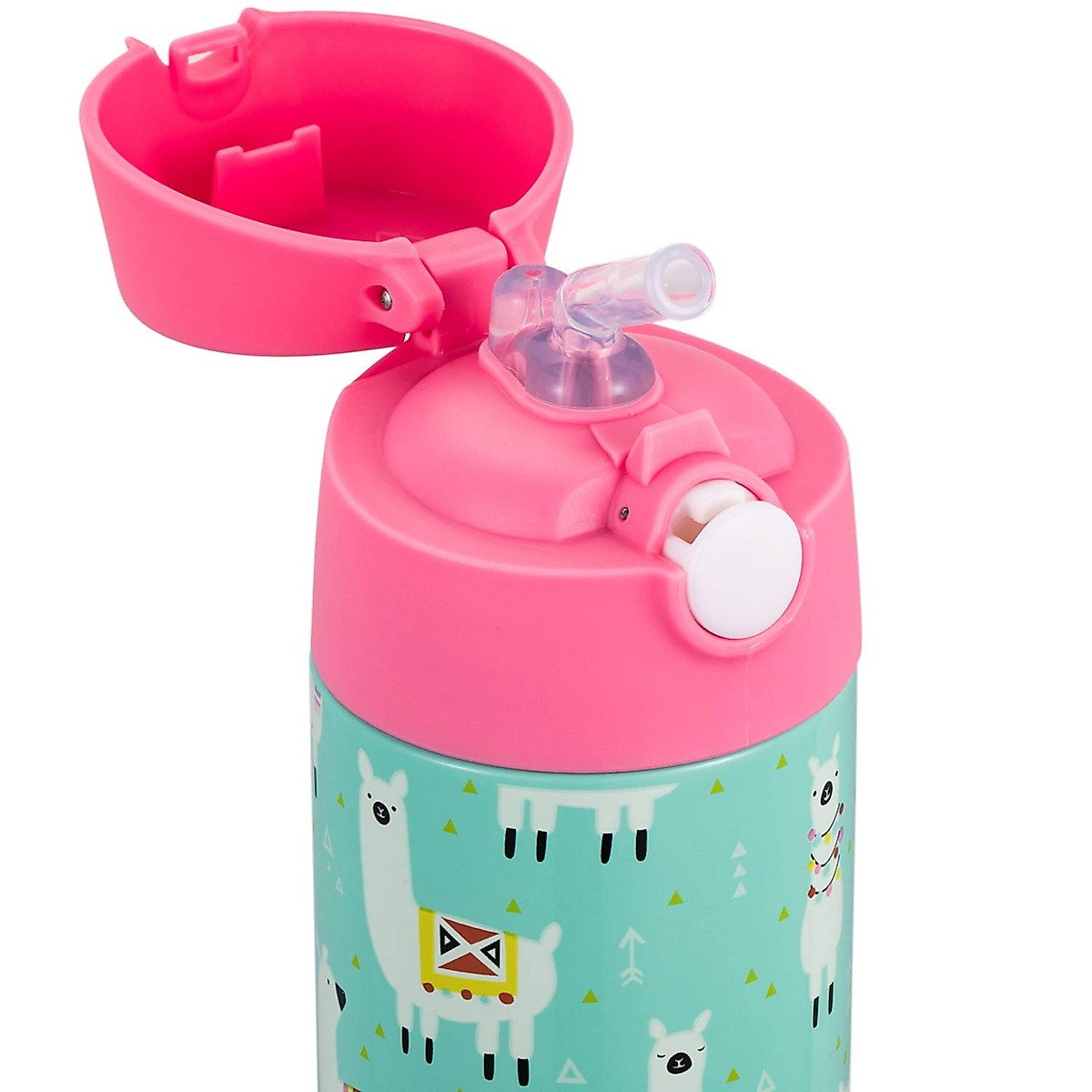 Snug Kids Water Bottle - insulated stainless steel thermos with straw (Girls/Boys) - Llamas, 17oz