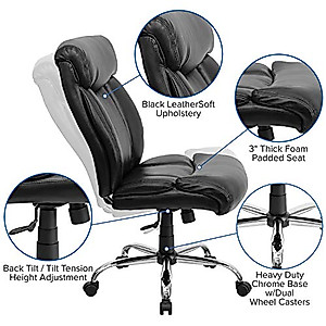 Flash Furniture HERCULES Series Big & Tall 400 lb. Rated Black LeatherSoft Executive Ergonomic Office Chair with Full Headrest