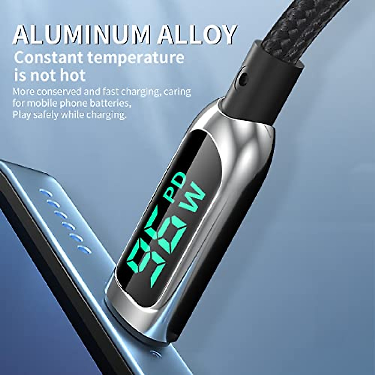 AICase USB C to USB C Cable with Led Display PD 100W Fast Charge - 3.9FT Type C 5A Power Delivery Nylon Braided Charging Cord Compatible for MacBook Pro 2021 Pad Pro Galaxy S22 S21 Note 20