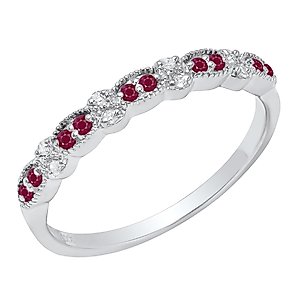 Dazzlingrock Collection Round Ruby & White Diamond Marquise Miligrain Ring for Women in 925 Sterling Silver Size 6