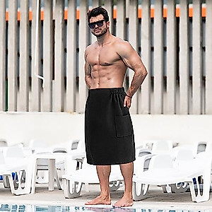 Newwiee 2 Pieces Microfiber Waffle Men's Bath Wrap Quick Absorbent Men Towel Wrap Adjustable Body Shower Wrap for Men Sauna Spa, 59 x 24 Inches/ 150 x 61 cm (Black, Gray)