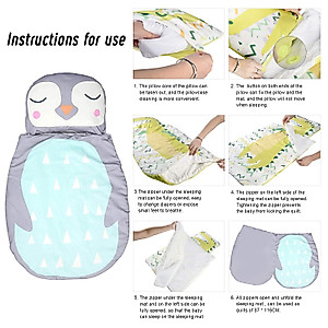 ELEOPTION Kids Sleeping Bag, Animal Print Pattern Children Nap Mat 3-in-1 Travel Bedding Bag Slumber Bags for Toddles Boys Girls Young Children 0-6 Year Old