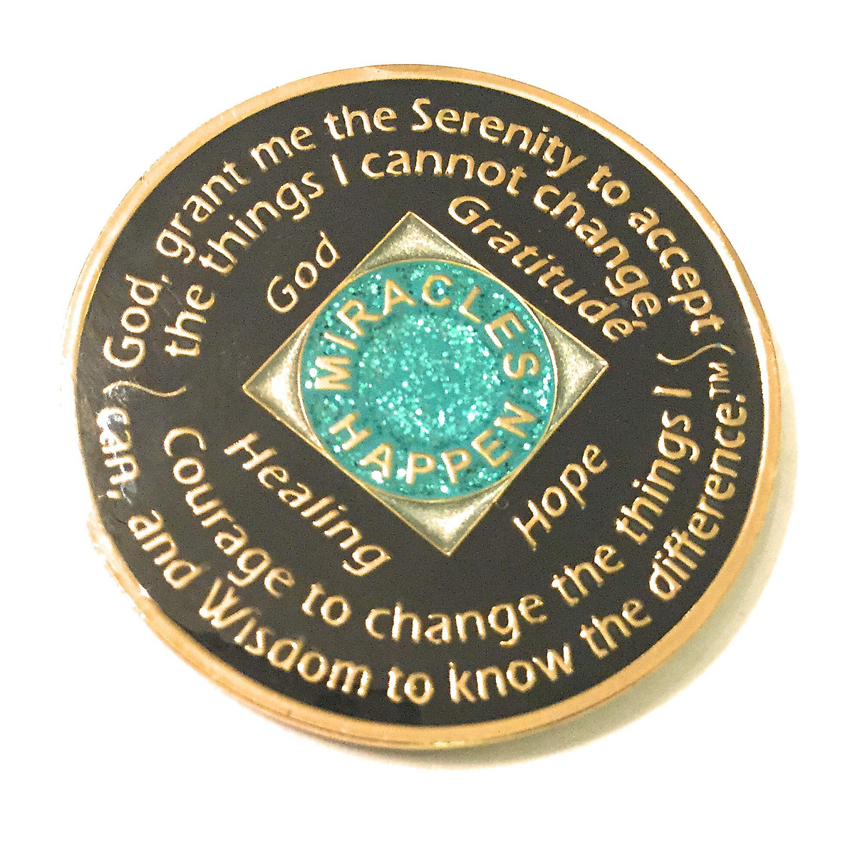 Recovery Line 10 Year NA Aqua Blue Glitter, Sparkle, Bling, Blingy, Medallion, Token, Chip, Coin