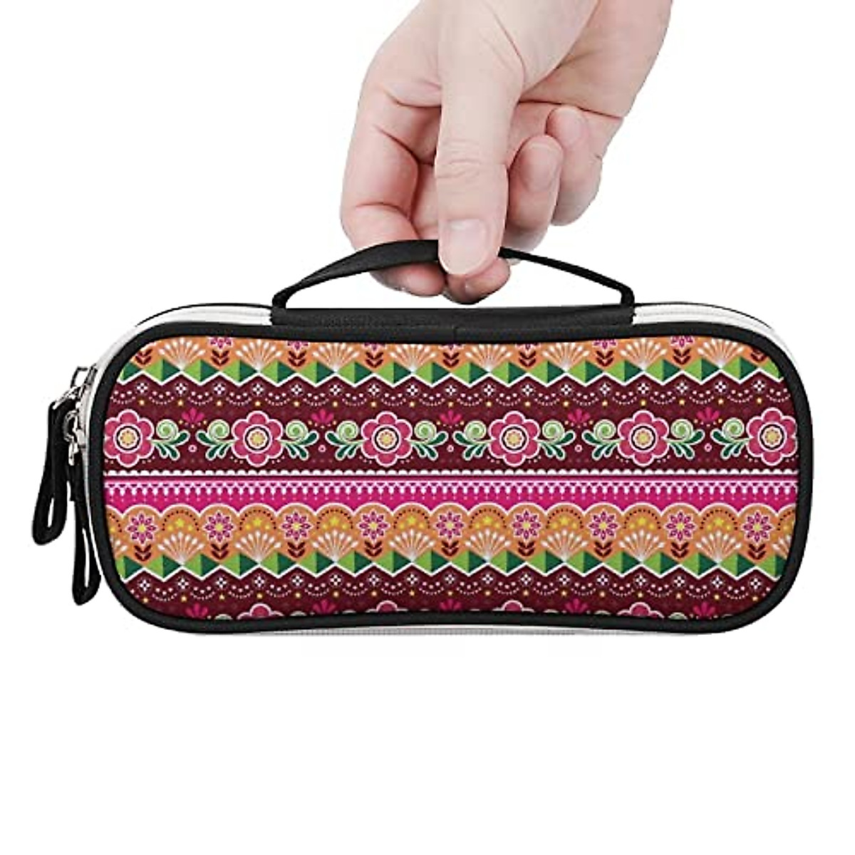 Pakistani Truck Art Seamless Pattern PU Leather Pen Pencil Bag Organizer Portable Makeup Carry Case Storage Handbag