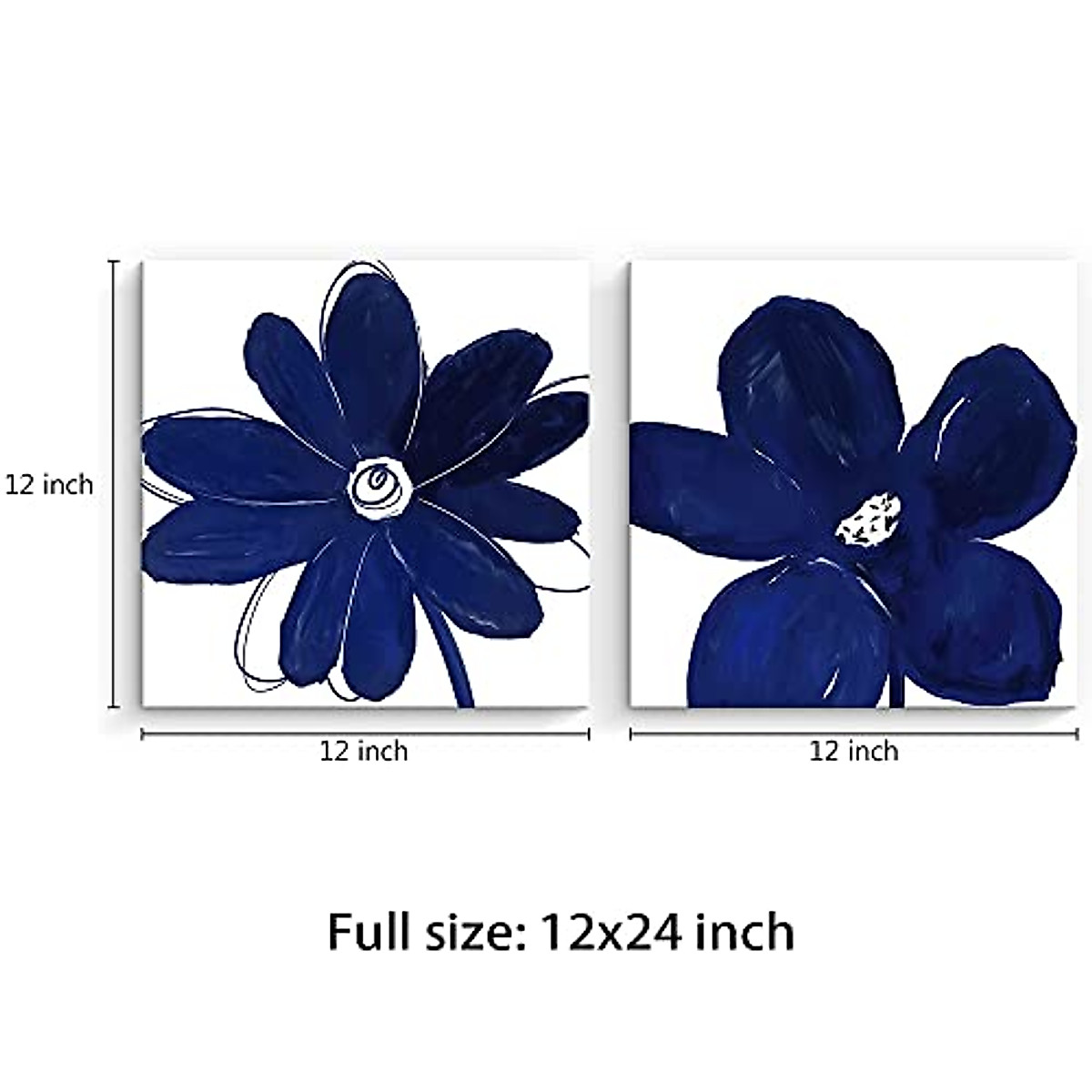 Creoate Navy Blue Wall Art for Bathroom Decor, 2 Pieces Abstract Flower Painting Canvas Print Artwork Framed Set Blue and white Wall Decor for Bedroom…