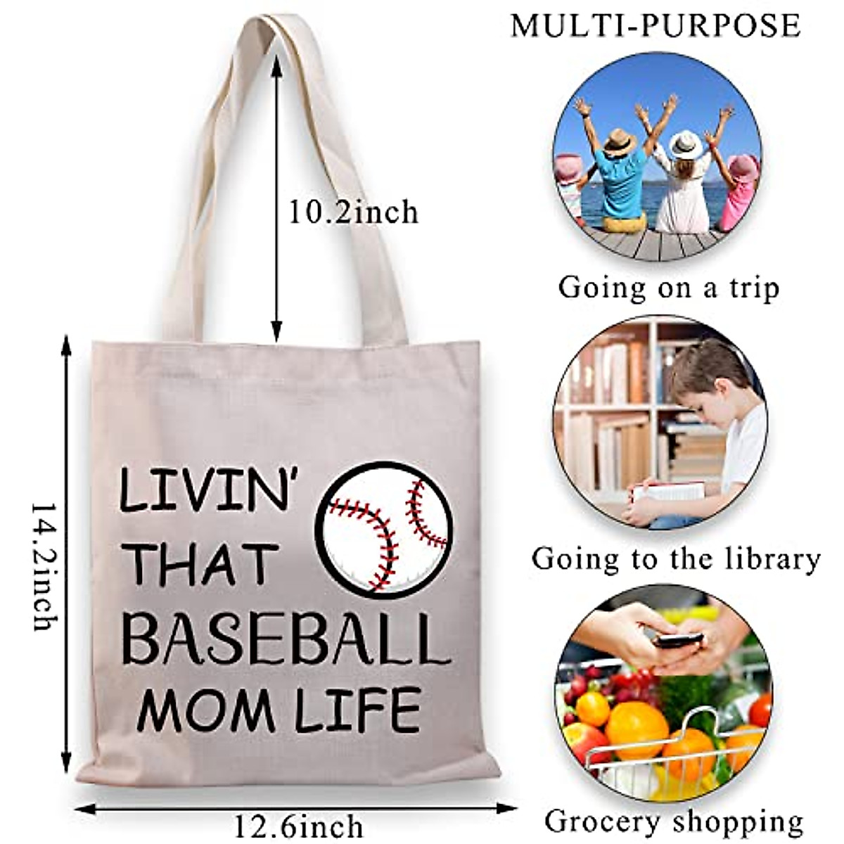 BDPWSS Baseball Tote Bag For Women Baseball Mom Gift Baseball Player Gift Living That Baseball Mom Life Canvas Bag (Mom life baseball TG)