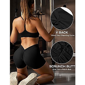 YEOREO Workout Shorts Womens Scrunch Butt Gym Shorts for Women V Back Booty Butt Lifting Biker Compression Spandex Yoga Daze Shorts Black Medium