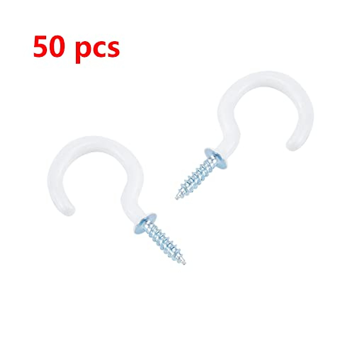 Antrader 50 Pack White Vinyl Coated Screw-in Ceiling Hooks Nickel Plated Metal Cup Hooks 1-4/5 Inch Long