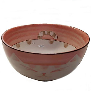 JapanBargain 2484, Japanese Porcelain Soup Bowl for Dinner Lunch Rice Poke Donburi Udon Ramen Noodle Pasta Cereal Maneki Neko Smiling Lucky Cat Pattern for Cat Lovers Made in Japan, 6.25-inch, Pink