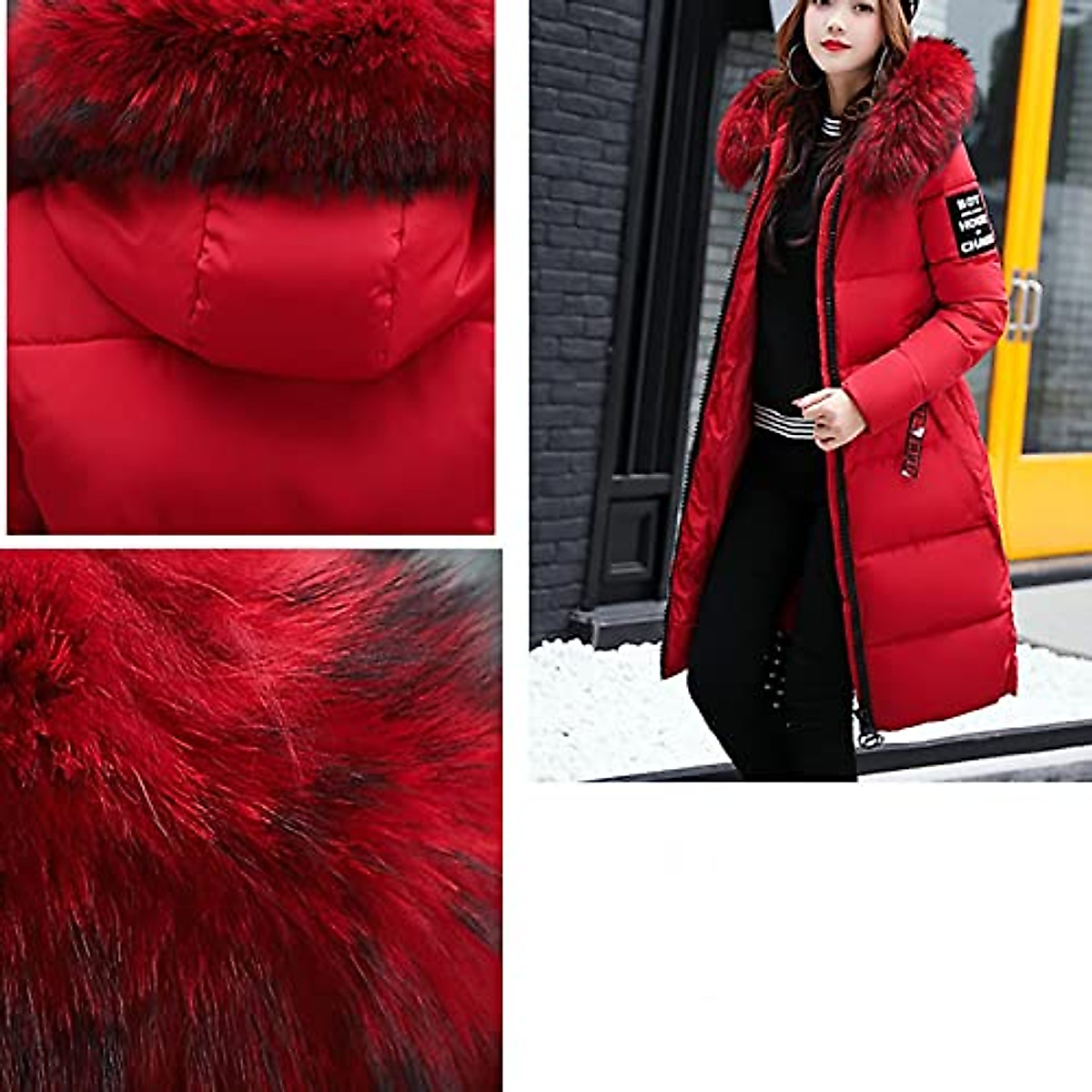 Puffer Coat, Women'S Jacket Fashion Winter Slim Thickening Warm Cotton Jacket Coat Womens Long With Hood Heated Jackets Insulated Snow, Coat For Women Black, Coats Jacket (4XL, Red)