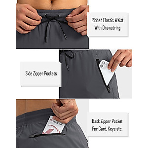 Pudolla Men's Lightweight Jogger Pants Workout Running Tapered Joggers for Men with Zipper Pockets for Athletic Travel Casual(Dark Grey X-Large)