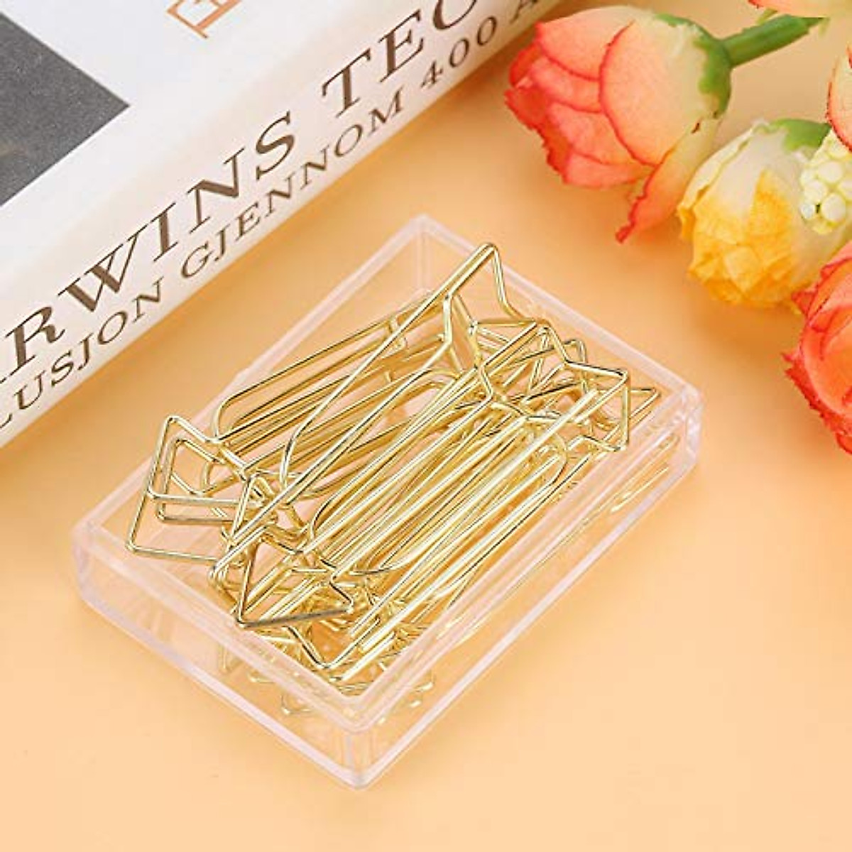 12pcs Gold Paper Clips, Electroplating Metal Arrow Shaped Paper Clip Funny Stationery Bookmark Marking Clip