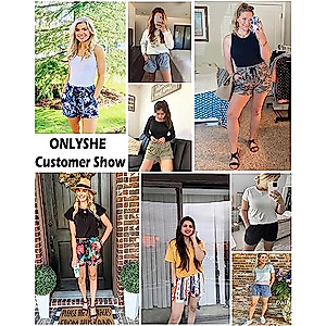 ONLYSHE Women's Floral Shorts Athletic Workout Running Lounge Short Pants with Pockets