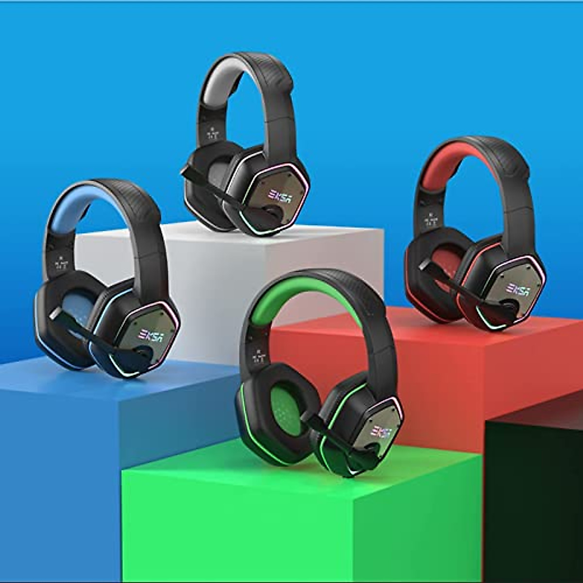 EKSA E1000 USB Gaming Headset for PC, Computer Headphones with Microphone/Mic Noise Cancelling, 7.1 Surround Sound, RGB Light - Wired Headphones for PS4, PS5 Console, Laptop, Call Center