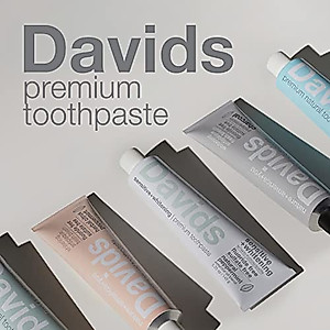 Davids Natural Toothpaste For Teeth Whitening, Herbal Citrus Peppermint, Antiplaque, Flouride Free, SLS Free, EWG Verified, Toothpaste Squeezer Included, Recycable Metal Tube, 5.25oz