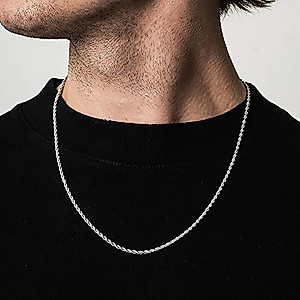 Sterling Silver Clasp Chain for Mens Necklace 20 Inches Silver Chain for Men Rope Chain Necklace 2.5mm Diamond Cut Silver Mens Chain Necklace 925 Sterling Silver Chain for Mens Rope Chain Necklace
