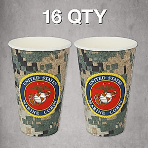 Havercamp U.S. Marines Party Cups (16 cups)! 16oz. Heavyweight Paper Cups! Authentic, Licensed Marine Corps Design. For Graduation Party, Retirement, Welcome Home & Birthdays. Ooh-Rah