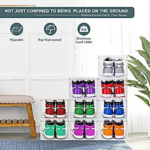 WAYTRIM 4 Pack Shoe Organizer,Stackable Plastic Shoe Box with Clear Door Shoe Storage Boxes for Sneaker AJ Clear Shoe Boxes with Lids Shoe Storage Container Fit to Women Size 13,Clear White