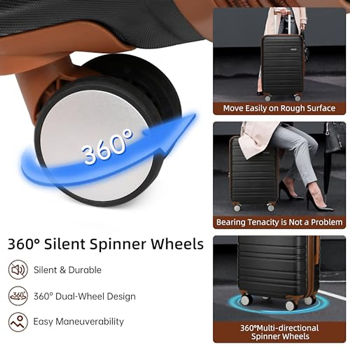 LARVENDER Luggage Sets 4 Piece, Expandable Hardside Suitcase Sets with Spinner Wheels TSA Locks, Lightweight Rolling luggage for Men and Women, Black