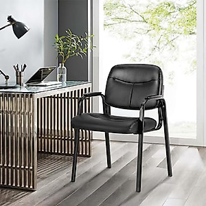 Sweetcrispy Waiting Room Chairs with Padded Arms, PU Leather Stationary Office Guest Chair for Elderly Home Desk Reception Area Conference Room Side Lobby, Black