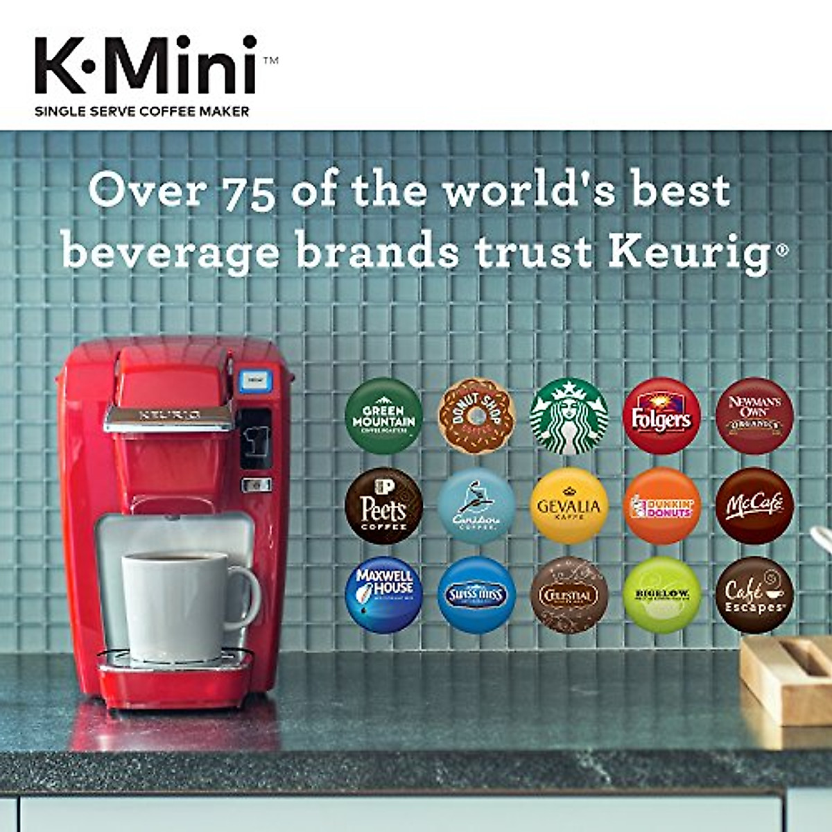 Keurig K15 Coffee Maker, Single Serve K-Cup Pod Coffee Brewer, 6 to 10 Oz. Brew Sizes, Chili Red