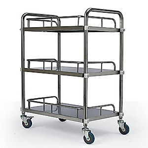 DNYSYSJ 3 Layers Cart Trolley, 3 Layers Lab Utility Cart Trolley Lab Clinic Serving Cart with Lockable Wheel Stainless Steel Frame for Lab Clinic Beauty Salon