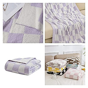 DOOWELL Checkered Blanket Throw Soft Knit Blanket with Checkerboard Grid Pattern for Couch Sofa Bed Camping Travel Gift (Purple, 50"x60")