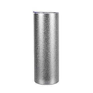 Elanze Designs 20 oz Glitter Stainless Steel Insulated Travel Tumbler With Sliding Lid For Iced or Hot Beverage, Silvertone Sparkle