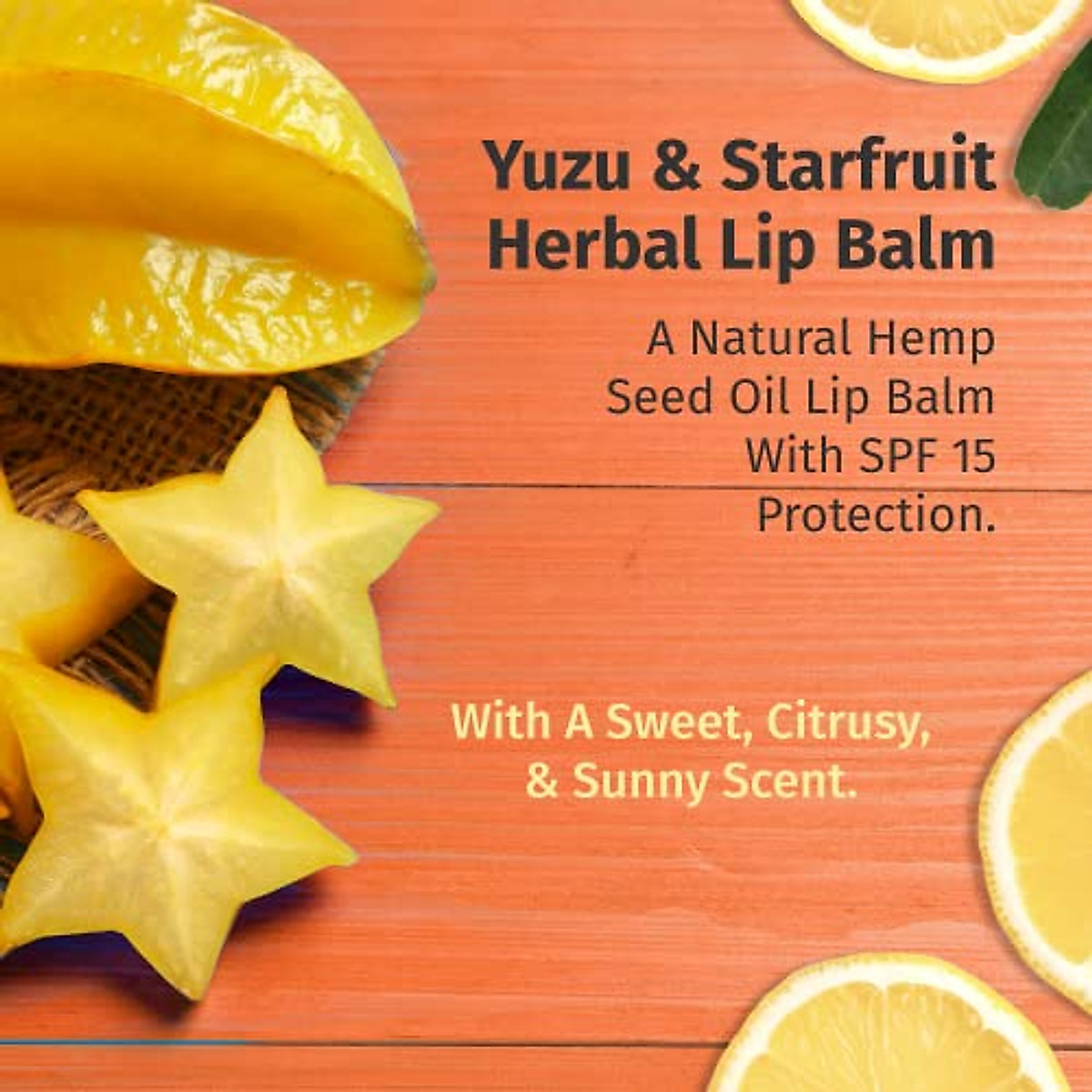 Hempz Yuzu & Starfruit Daily Herbal Lip Balm with SPF 15, .44 oz. -Scented Lip Moisturizer with Sunscreen-Broad Spectrum SPF 15, Protection against UVA/UVB rays - 100% Natural Hemp Seed Oil, Pack of 1