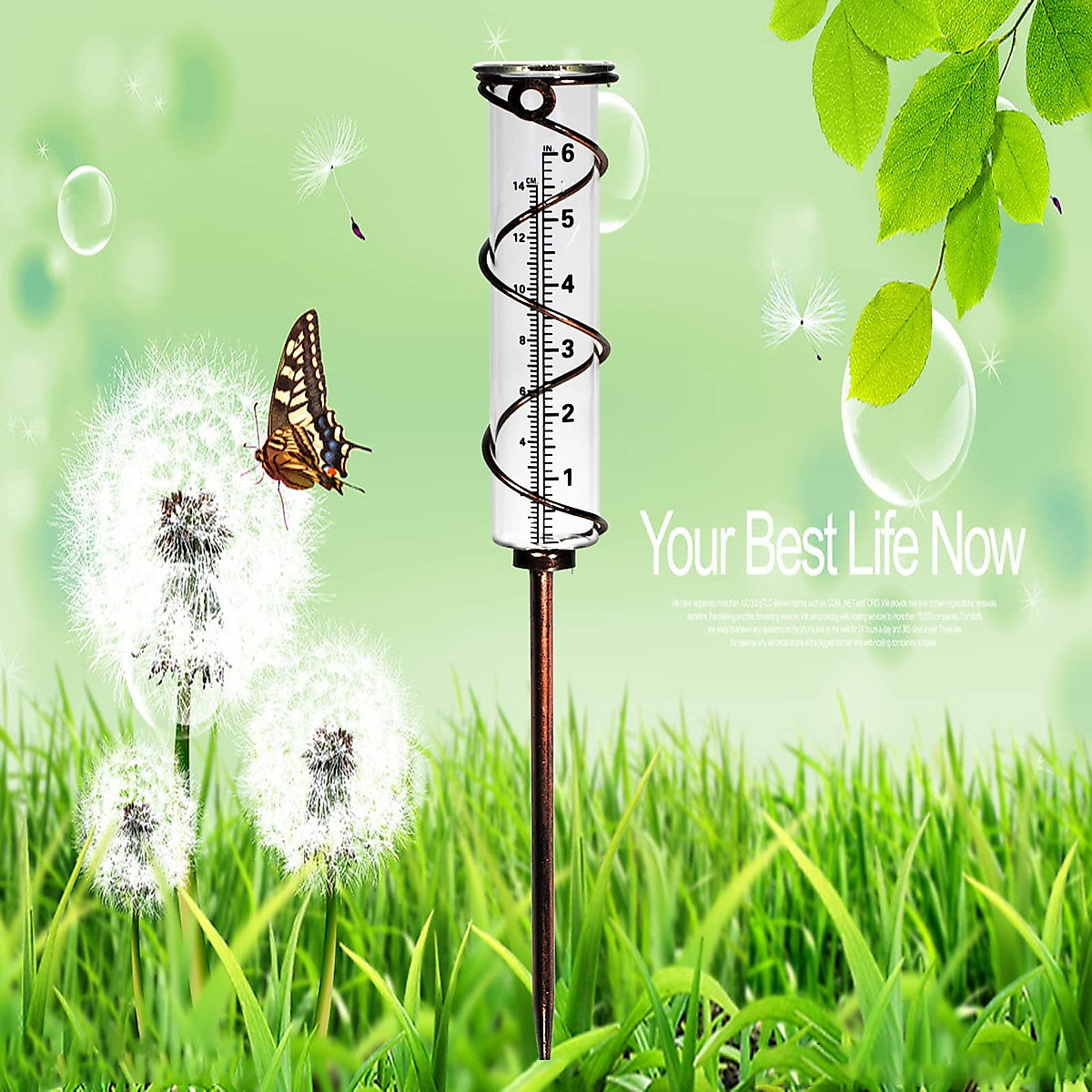 BIUWING Rain Gauge with Detachable Spiral Shap, Garden Rain Water Meter Measuring with Metal Frame, No Assembly Rain Measure Gauge for Yard Lawn Landscape (A)