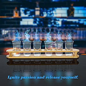 1 oz Shot Glasses with Holder, Shot Glass Set in Bamboo Wooden Shot Tray, D&Z 6 Heavy Base Shot Glasses for Whiskey/Vodka/Tequila/Cocktail/Soju, Shot Serving Tray, Good Helper for Bar/Restaurant/Party