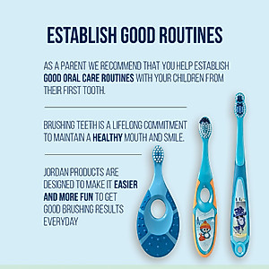 Jordan* Step 2 Kids Toothbrush, 3-5 Years, Soft Bristles, BPA Free (4 Pack) Blue & Green
