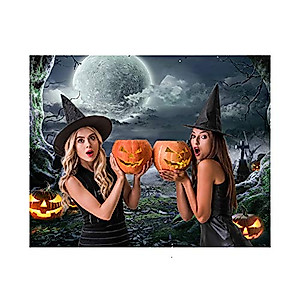 SJOLOON Halloween Backdrop for Photography Horror Night Background Scary Pumpkin Moon Backdrop for Party Decoration Supplies Studio Props 11897 (7x5FT)