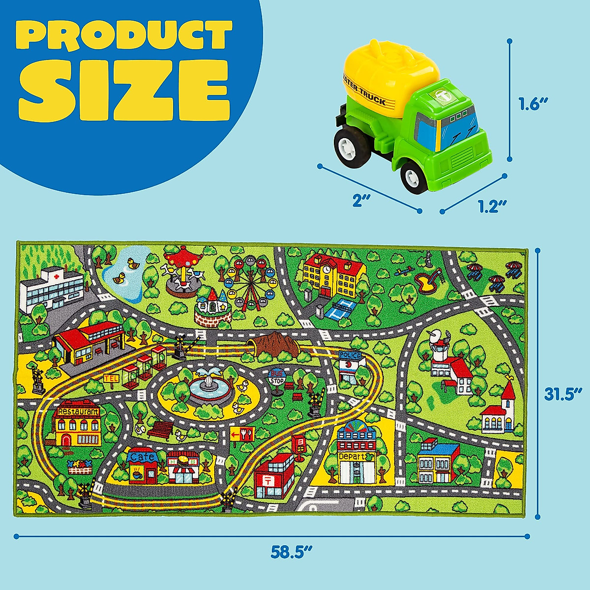 JOYIN Carpet Playmat w/ 12 Cars Pull-Back Vehicle Set for Kids Age 3+, Jumbo Play Room Rug, City Pretend Play