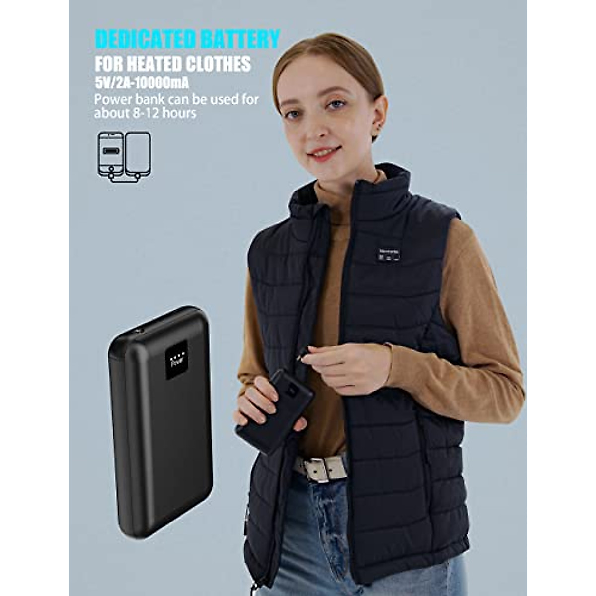 Vencede Rechargeable Battery, 16000mAh Fast Charge Power Bank with USB A and USB C Ports, Portable Charger with LED Digital Screen for Heated Vest