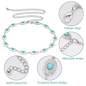 obmwang 2 Pcs Women Concho Western Chain Belts Turquoise Chain Belts Adjustable Metal Waist Belt for Dresses Jeans