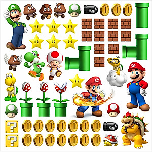 DEKOSH Super Mario Wall Decals - Complete Set of Large Mario Bros Build a Scene Peel & Stick Wall Stickers