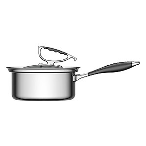 CookCraft by Candace | 3 Quart Tri-Ply Bonded Stainless Steel Aluminum Core Dishwasher Safe Sauce Pan with Glass Latch Lid
