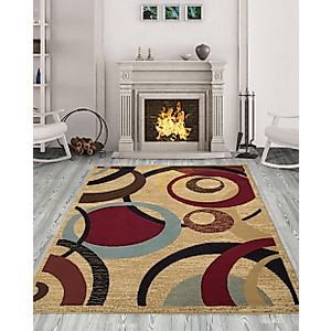 Ottomanson Jute Back Royal Collection Low Pile Rug, 5 ft 3 in x 7 ft, Beige